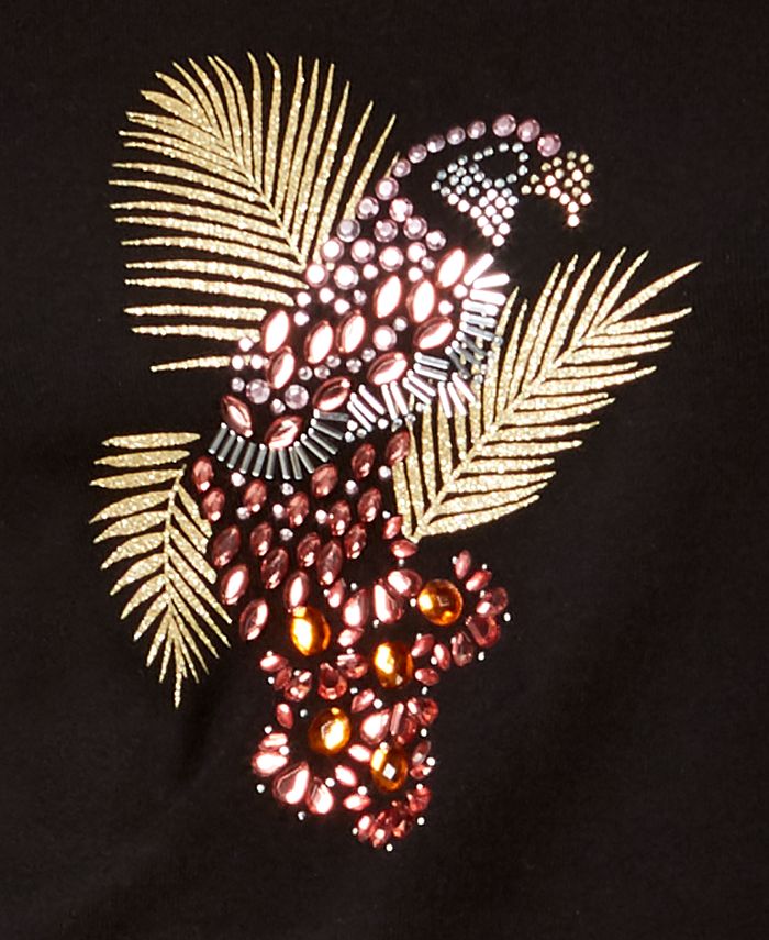 Karen Scott Cotton Embellished Bird-Graphic Top, Created for Macy's ...