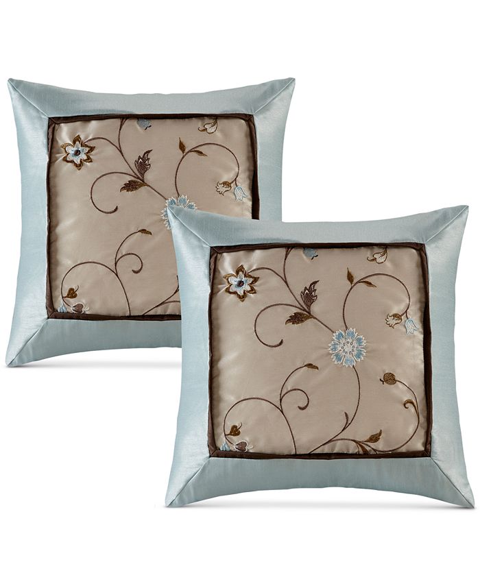 Madison Park Serene Faux-Silk 20" Square Embroidered Pillow Pair - Macy's