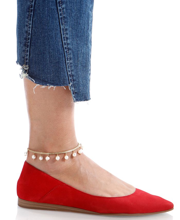 Lucky Brand Gold-Tone Dangly Pearl Anklet, Created for Macy's - Macy's