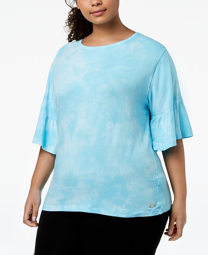 Calvin Klein Plus Size Tie-Dyed Ruffled-Sleeve Top - Macy's