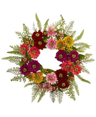 Nearly Natural Mixed Flower Wreath - Macy's