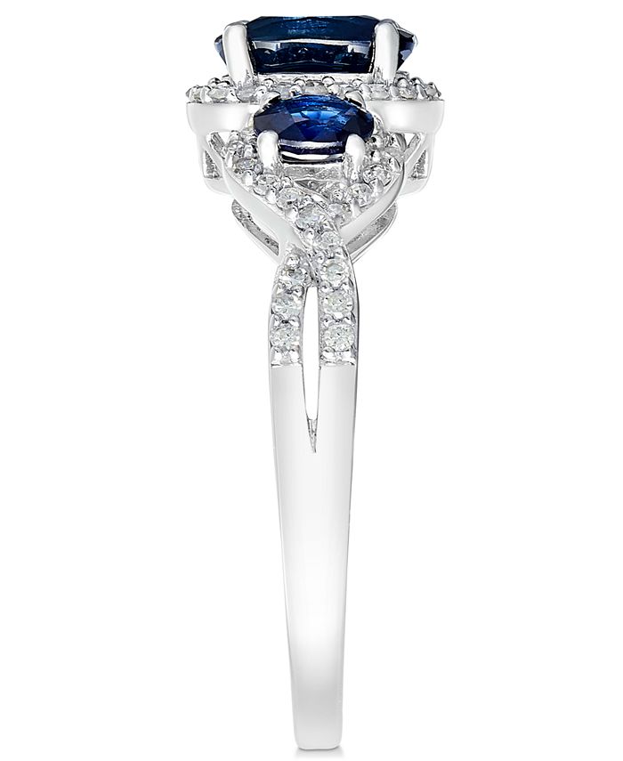 Macy's Sapphire (1-1/3 ct. t.w.) and Diamond (1/4 ct. t.w.) Three-Stone ...