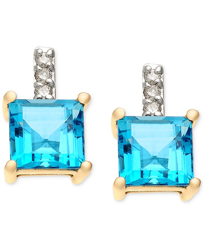 Macy's Blue Topaz (2-1/3 ct. t.w.) & Diamond Accent Stud Earring in 14k ...