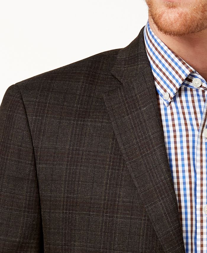 Michael Kors Men's Classic-Fit Brown/Red Plaid Sport Coat - Macy's