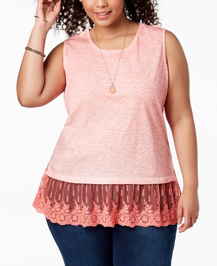 Style & Co Plus Size Sheer-Hem Sleeveless Top, Created for Macy's - Macy's