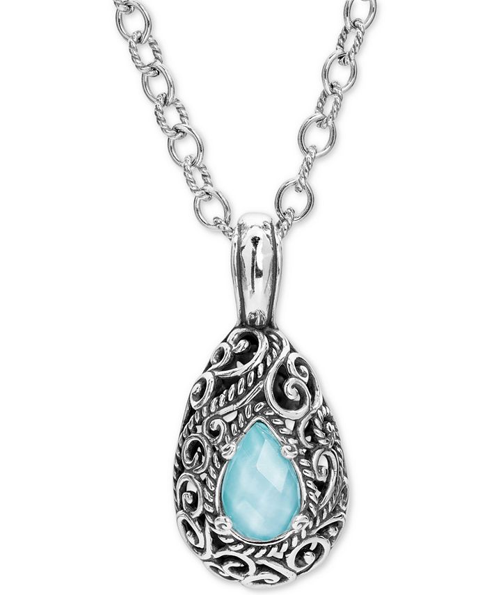 Macy's Carolyn Pollack Turquoise /Rock Crystal Doublet 18" Pendant ...