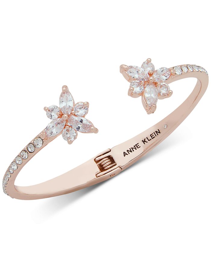 Anne Klein Rose Gold-Tone Crystal Flower Cuff Bracelet, Created for ...