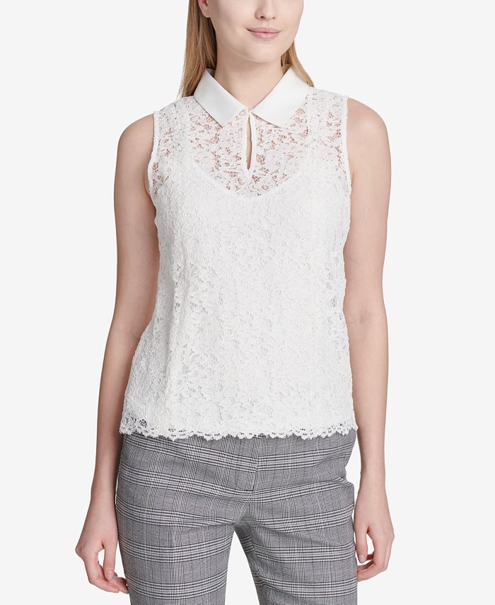 Calvin Klein Collared Lace Top - Macy's