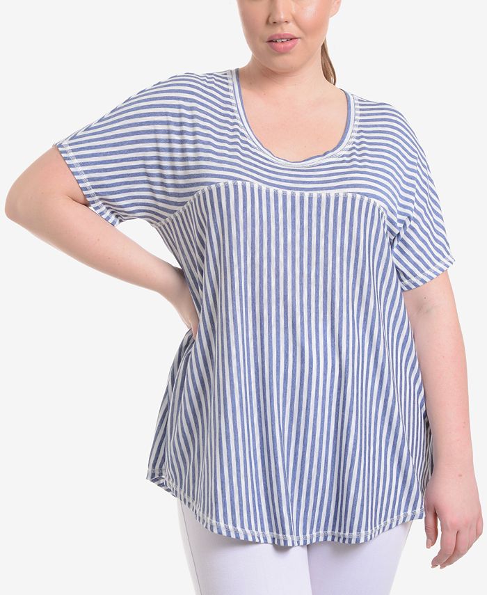 NY Collection Plus Size Striped High-Low Swing Top - Macy's
