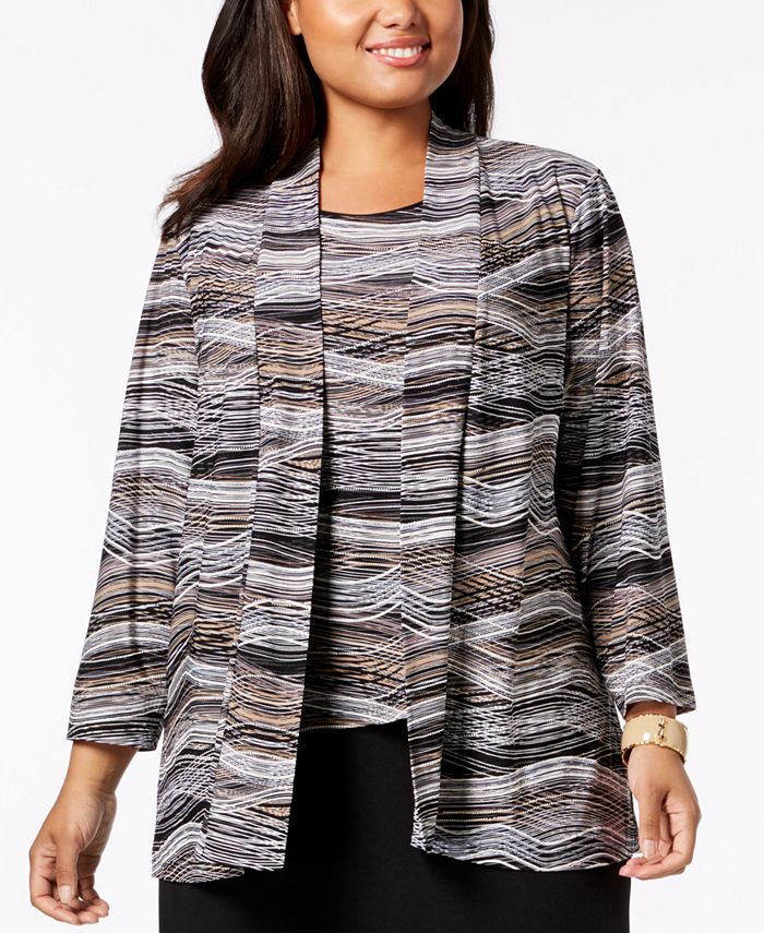 Kasper Plus Size Printed Open-Front Cardigan - Macy's
