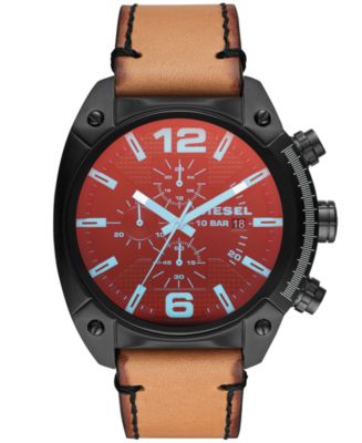 Diesel Men's Overflow Brown Leather Strap Watch 49mm - Macy's