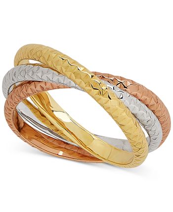 Italian Gold Tricolor Textured Roll Ring in 14k Gold, White Gold & Rose ...