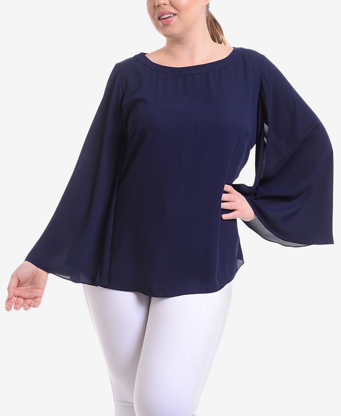 NY Collection Plus Size Cape-Sleeve Top - Macy's