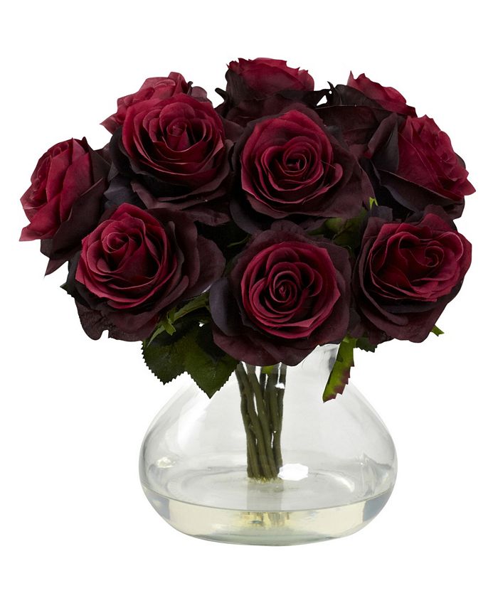 Nearly Natural Red Rose Artificial Arrangement with Vase - Macy's