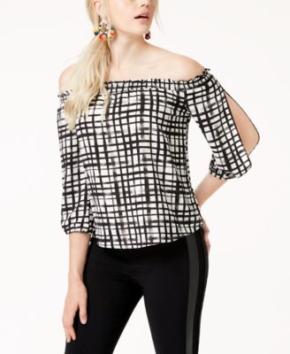 Bar III Printed Off-The-Shoulder Top, Created for Macy's - Macy's