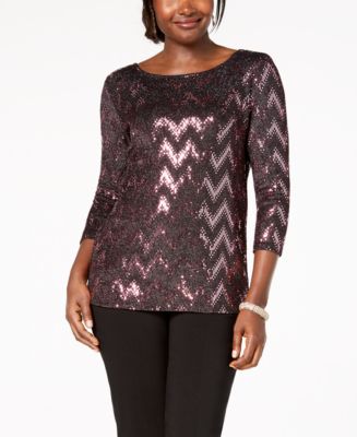 MSK Sequined Chevron Layered-Look Blouse - Macy's