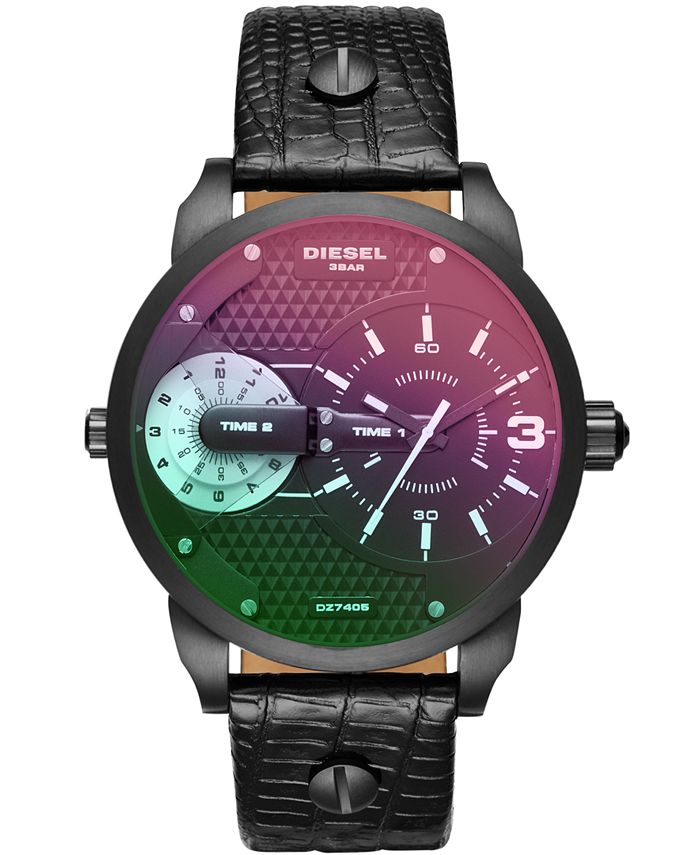 Diesel Men's Mini Daddy Croc-Embossed Black Leather Strap Watch 46x54mm ...