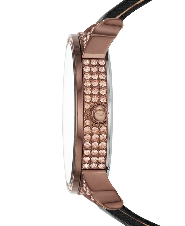 Diesel Men's Mini Daddy Black Leather Strap Watch 46x54mm - Macy's