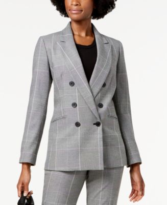 Nine West Double-Breasted Plaid Jacket - Macy's