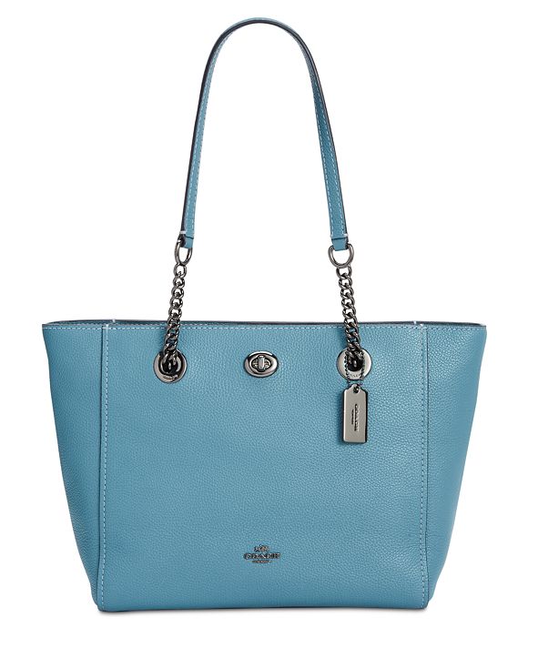 COACH Turnlock Chain Tote 27 in Polished Pebble Leather & Reviews ...