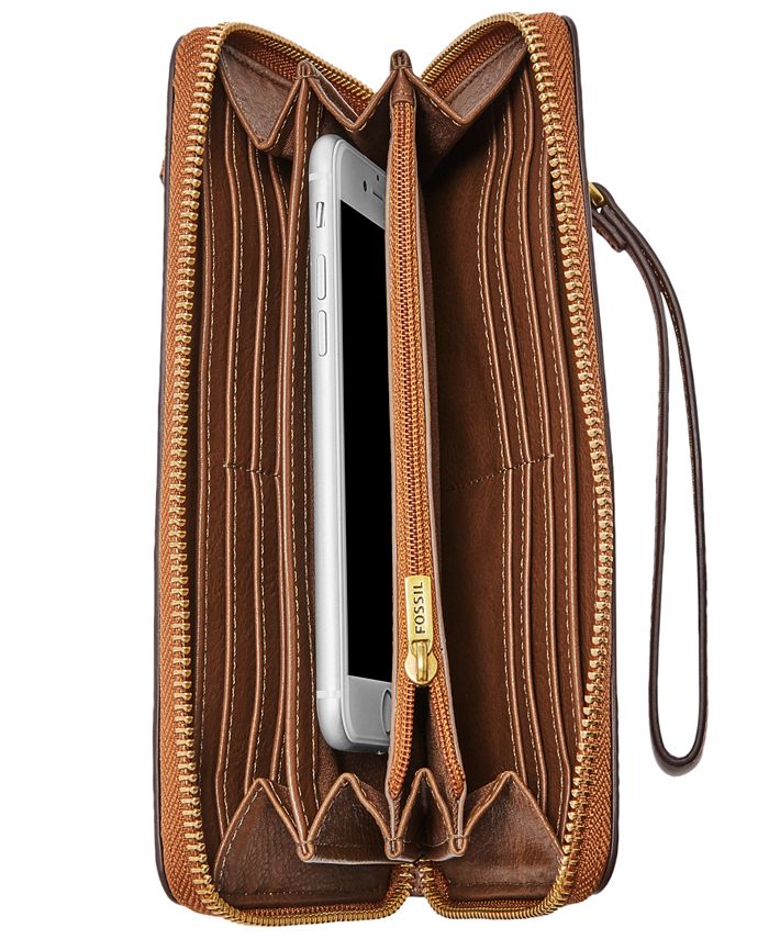 Fossil Logan Leather RFID Zip Around Wallet Wristlet - Macy's