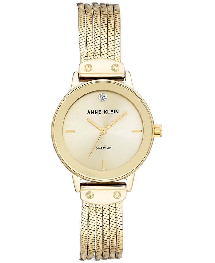 Anne Klein Diamond-Accent Gold-Tone Liquid Chain Bracelet Watch 30mm ...