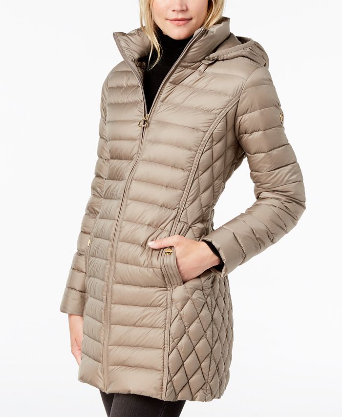 Michael Kors Petite Hooded Packable Puffer Coat - Macy's