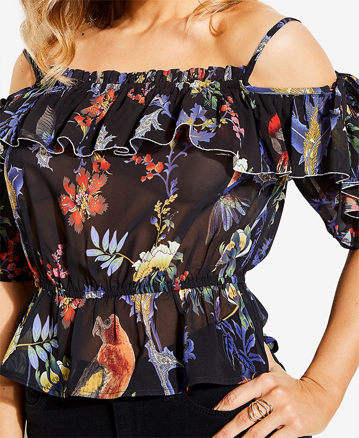 GUESS Birds of Paradise Printed Flounce Top - Macy's