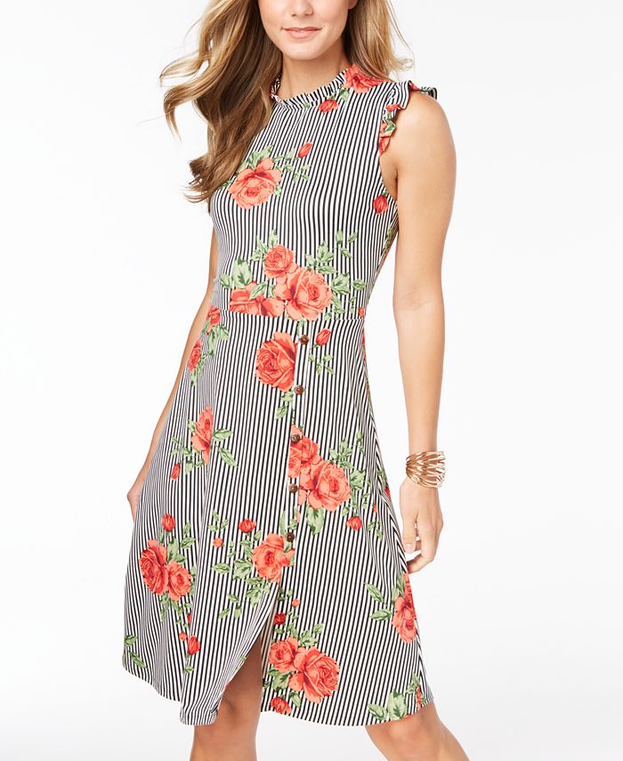 Monteau Petite Printed Cap-Sleeve Midi Dress - Macy's