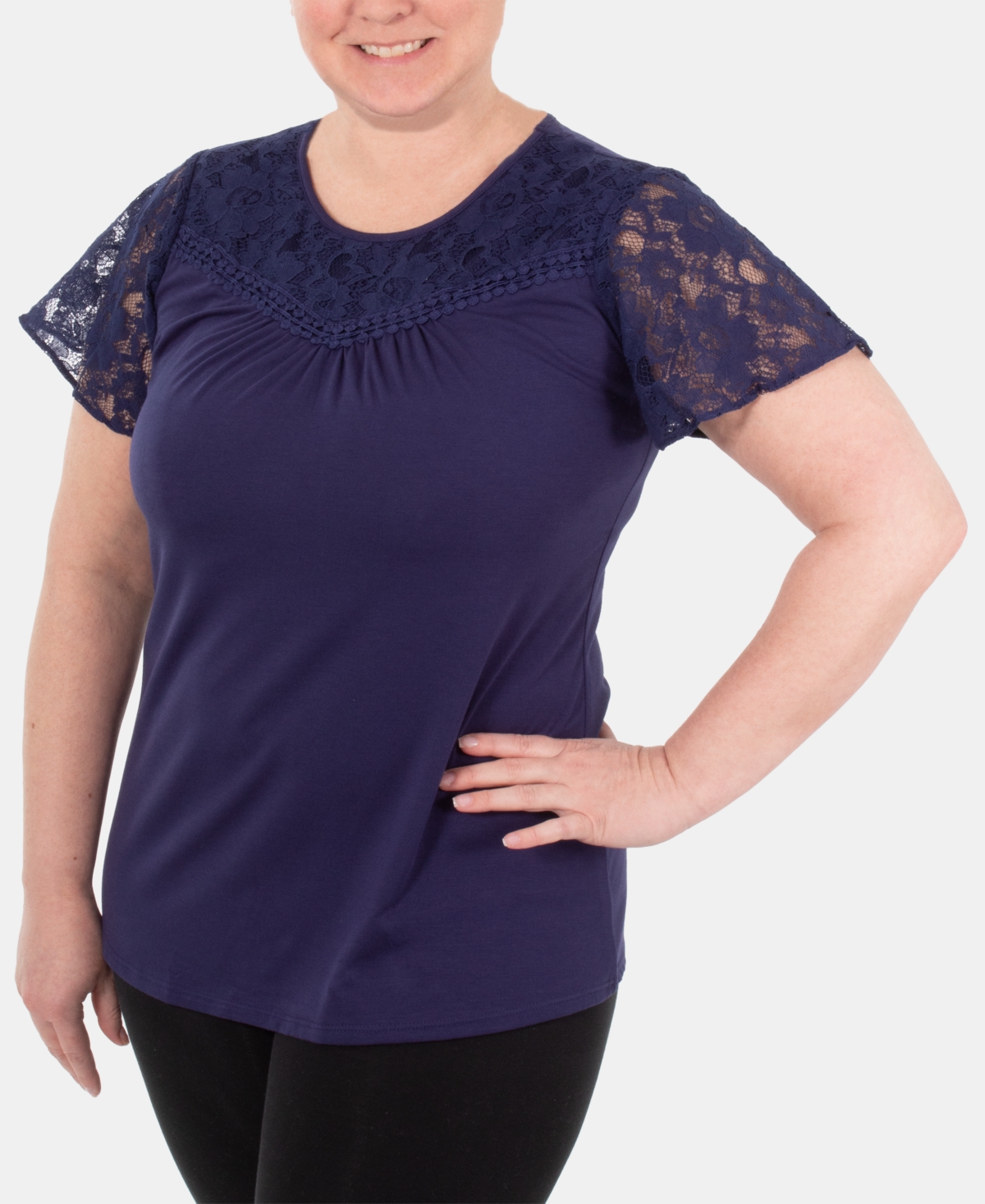 Click here for Ny Collection Lace-Contrast Top - Navy Mariajose prices