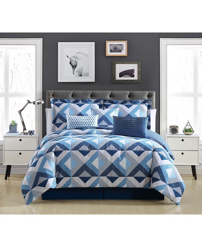 Ellison First Asia Blue Geo 7-Pc. Full Comforter Set - Macy's