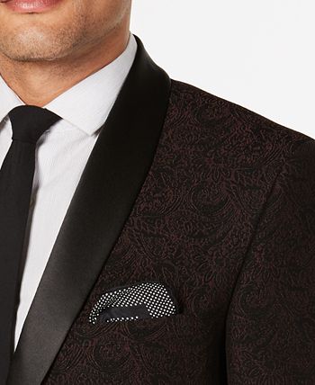 Nick Graham Men's Slim-Fit Burgundy Jacquard Dinner Jacket, Online Only ...