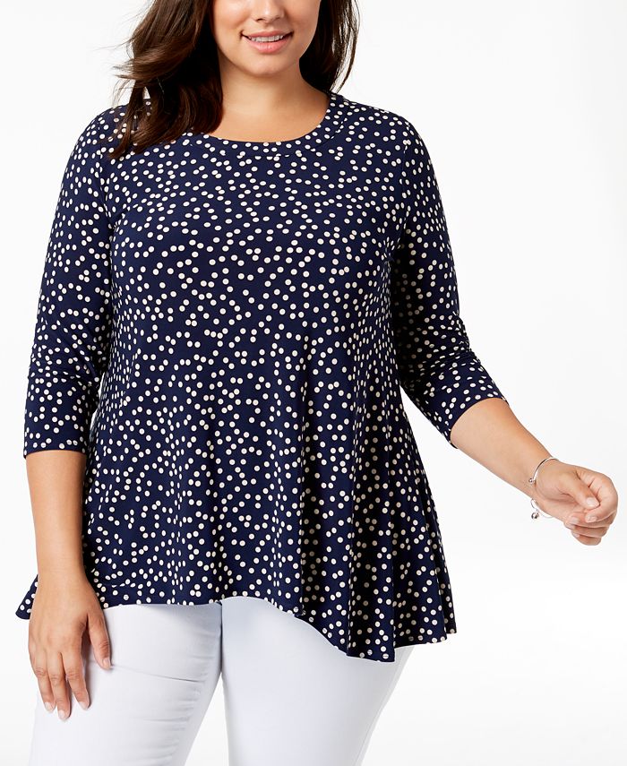 Anne Klein Plus Size Dot-Print High-Low Top - Macy's