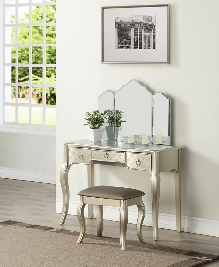Poundex Vanity Set with Stool - Macy's