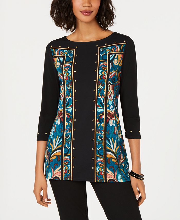 JM Collection Studded Border-Print Tunic, Created for Macy's - Macy's