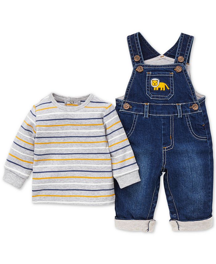 Little Me Baby Boys 2-Pc. Denim Overalls & T-Shirt Set - Macy's