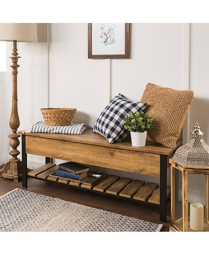 Walker Edison 48" Open-Top Storage Bench with Shoe Shelf - Barnwood ...