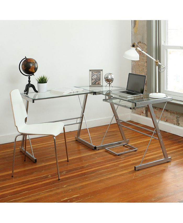 Walker Edison Home Office L-Shaped Corner Computer Desk - Silver - Macy's