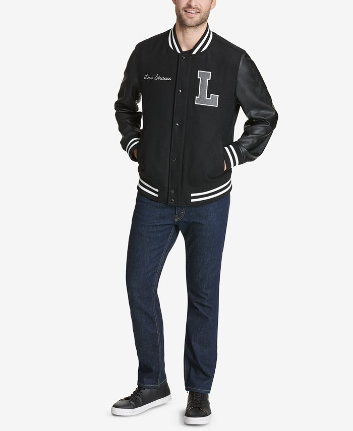 Levi's Mixed Media Varsity Jacket With Logo - Macy's