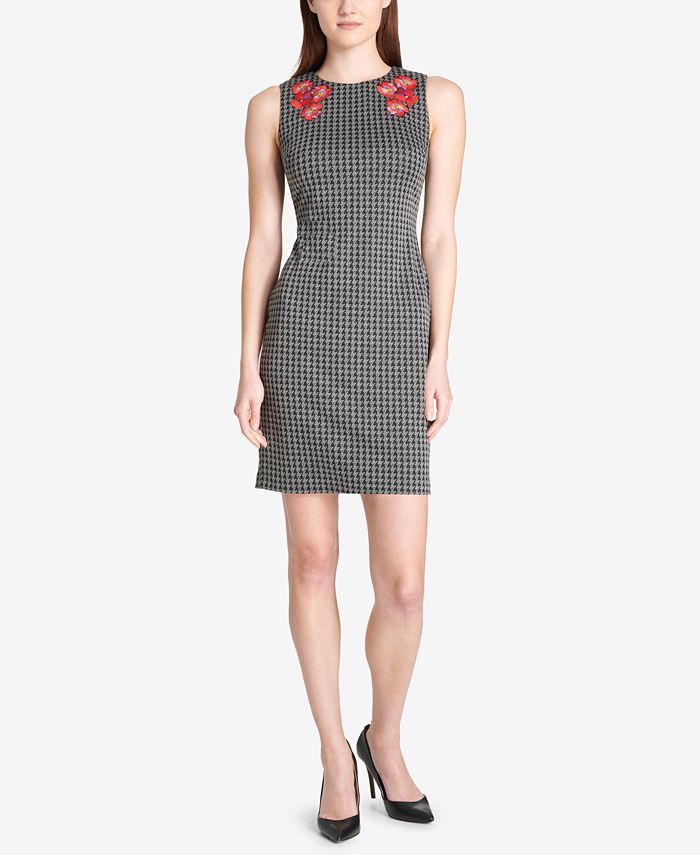 Tommy Hilfiger Embroidered Houndstooth Sheath Dress - Macy's