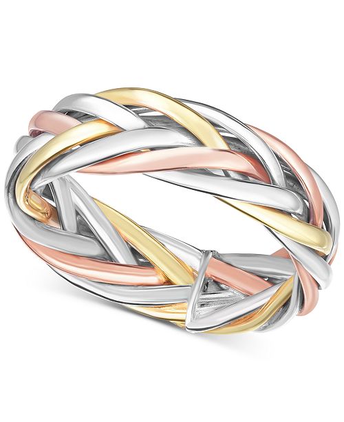 Macy's Tricolor Braided Statement Ring in 14k Gold, White Gold & Rose ...