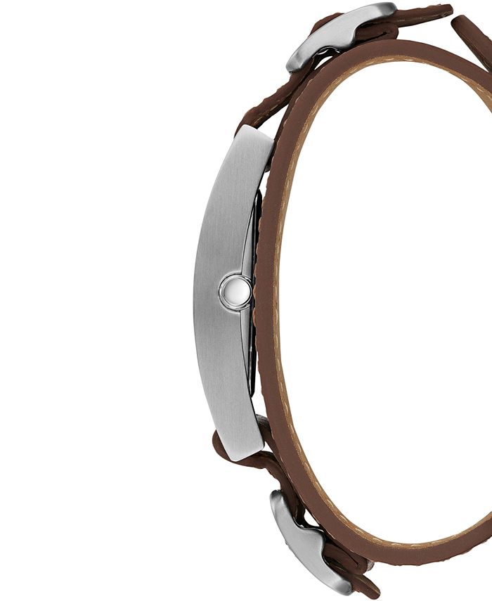 GUESS Men's Brown Leather Cuff Strap Watch 31x39mm - Macy's