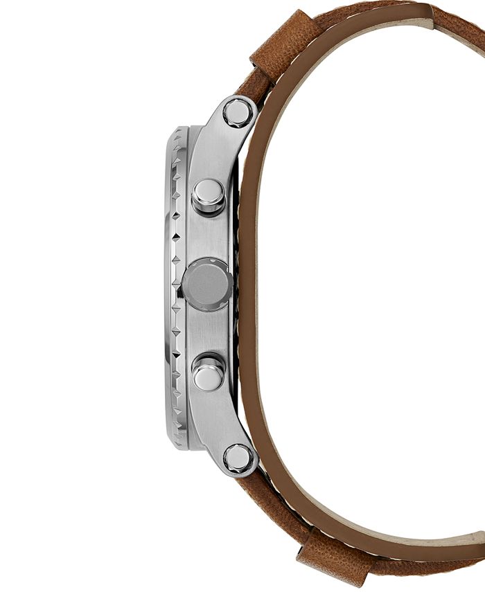 GUESS Men's Brown Leather Cuff Strap Watch 46mm - Macy's