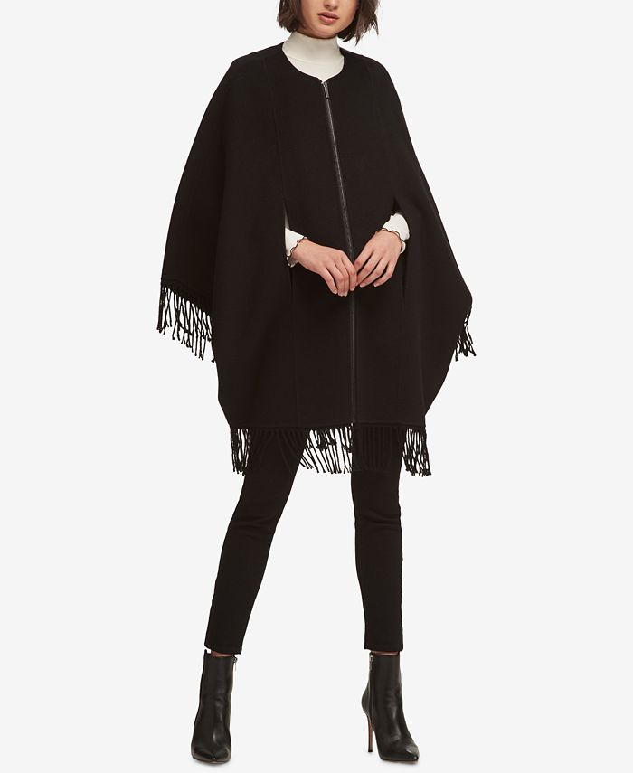 DKNY Zippered Fringe-Trim Poncho, Created for Macy's - Macy's