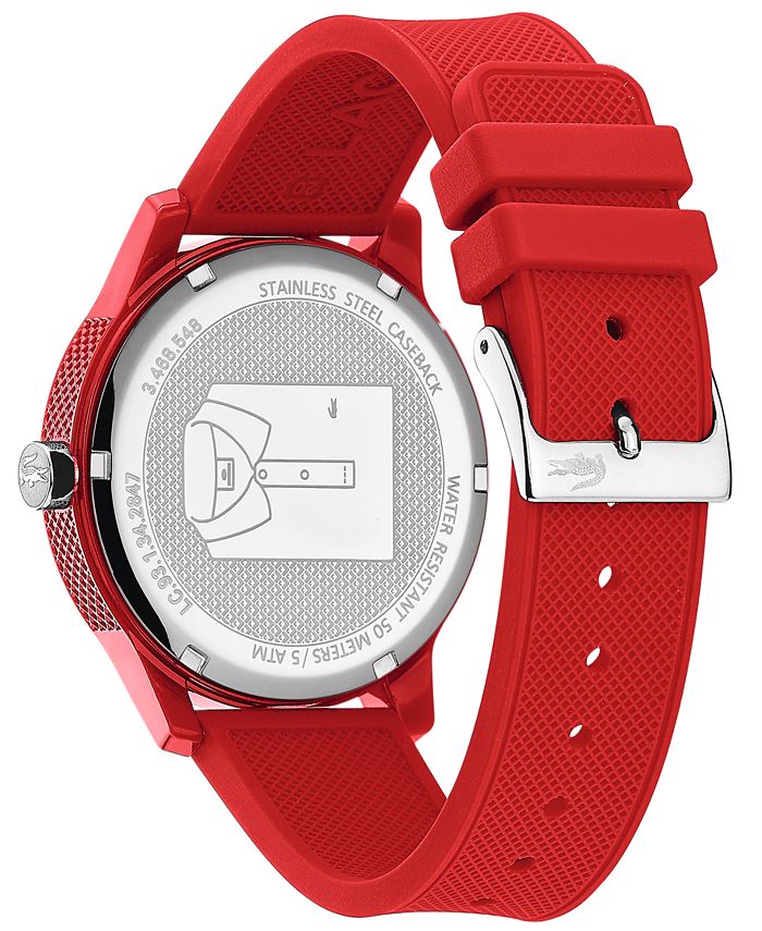Lacoste Men's 12.12 Red Silicone Strap Watch 42mm - Macy's