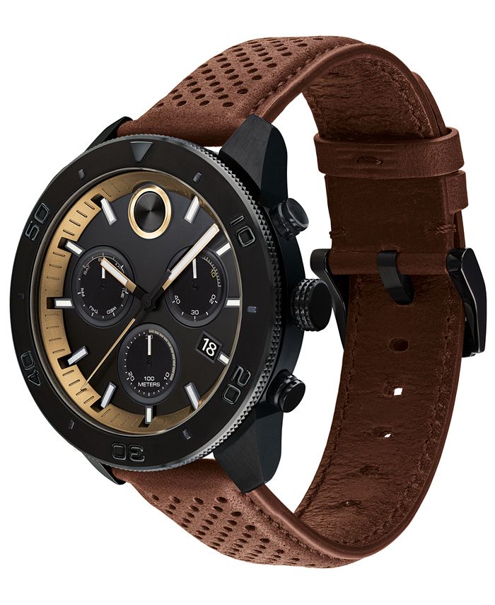 Movado Men's Swiss Chronograph BOLD Cognac Perforated Leather Strap ...