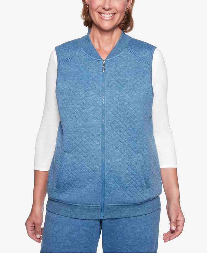 Alfred Dunner Petite At Ease Quilted Zip-Up Vest - Macy's