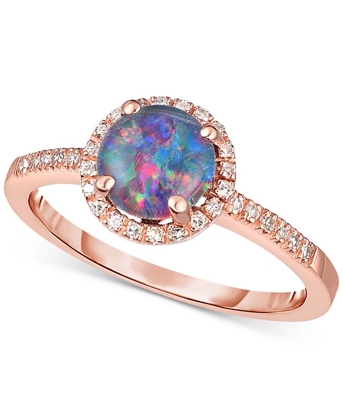 Macy's Opal Triplet (1 ct. t.w.) & Diamond (1/8 ct. t.w.) Ring in 14k Rose Gold - Macy's