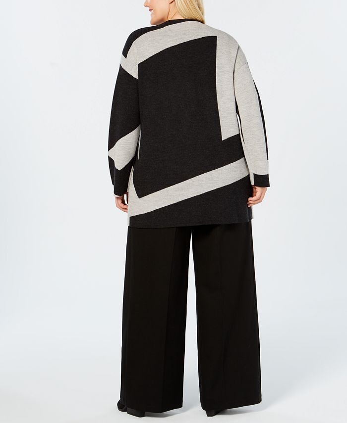 Eileen Fisher Plus Size Merino Wool Colorblocked Cardigan - Macy's