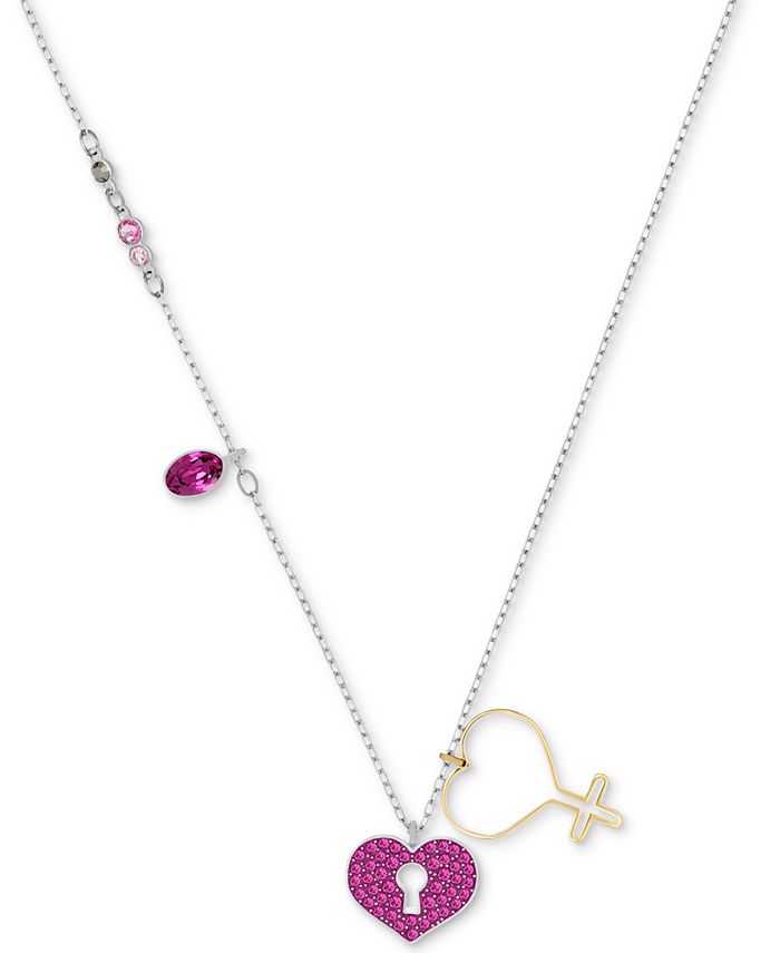 Swarovski Two-Tone Pavé Heart Lock Pendant Necklace, 14-4/5" + 3 ...